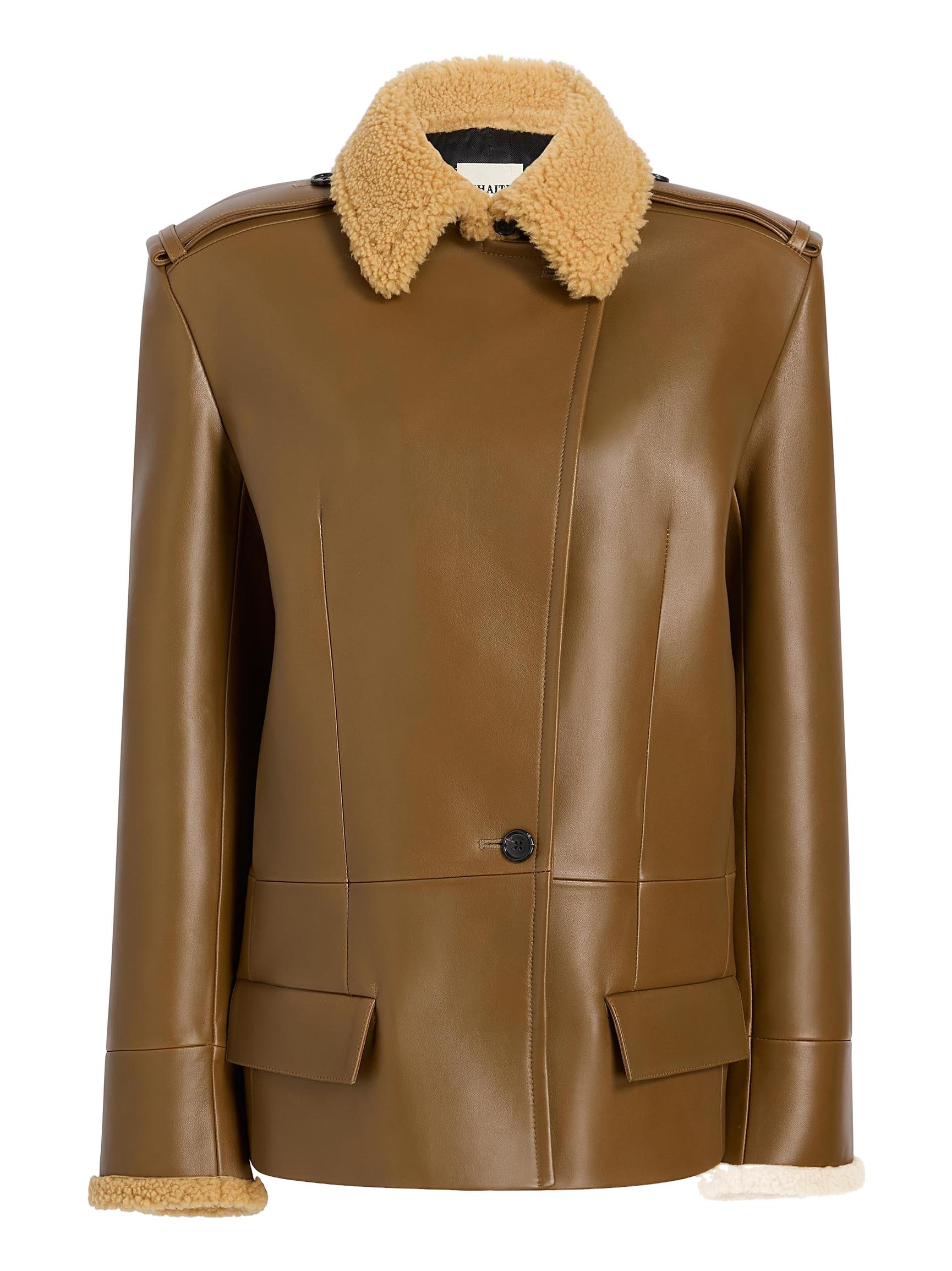 KHAITE KHAITE Marlotte Double-Breasted Lambskin Coat with Shearling Trim